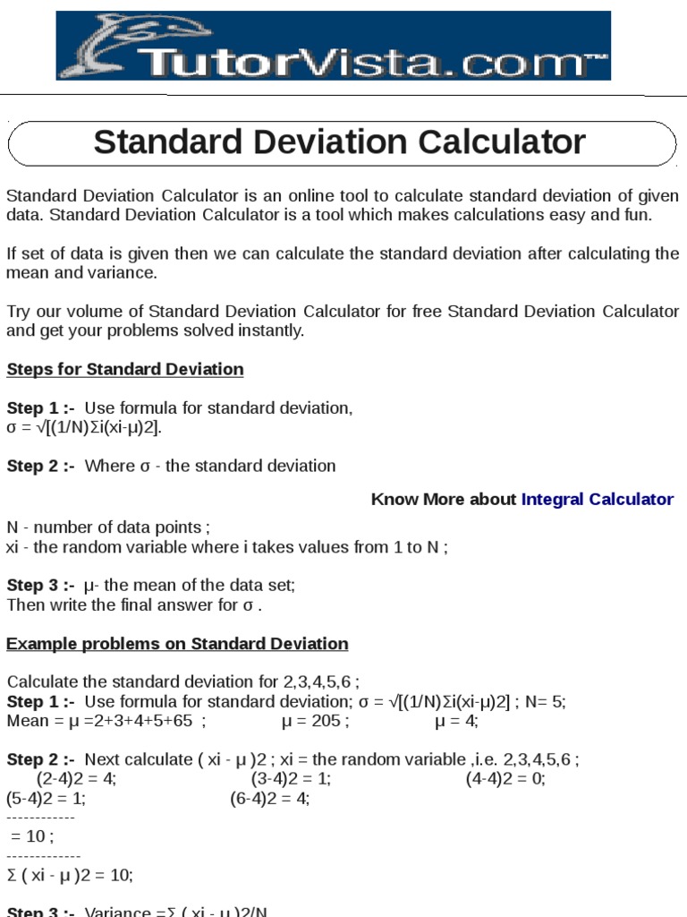 Standard Deviation Calculator: Steps For Standard Deviation Step 1:-Use ...