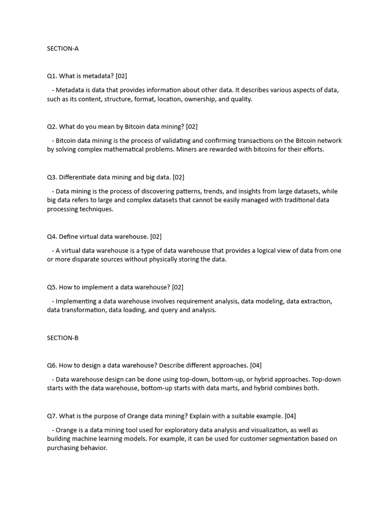 Short Solution of Data Mining | PDF | Data Warehouse | Data Mining