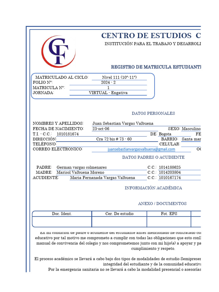 FORMULARIO DE INSCRIPCIÓN - VIRUTAL - Signed | PDF