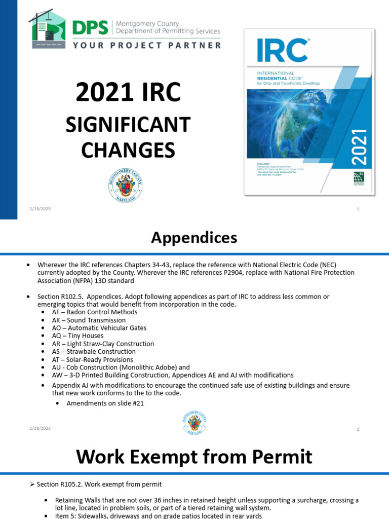 Sample 4 - 2021 IRC Code Changes Webinar 02-25-25 | PDF | Stairs | Wall