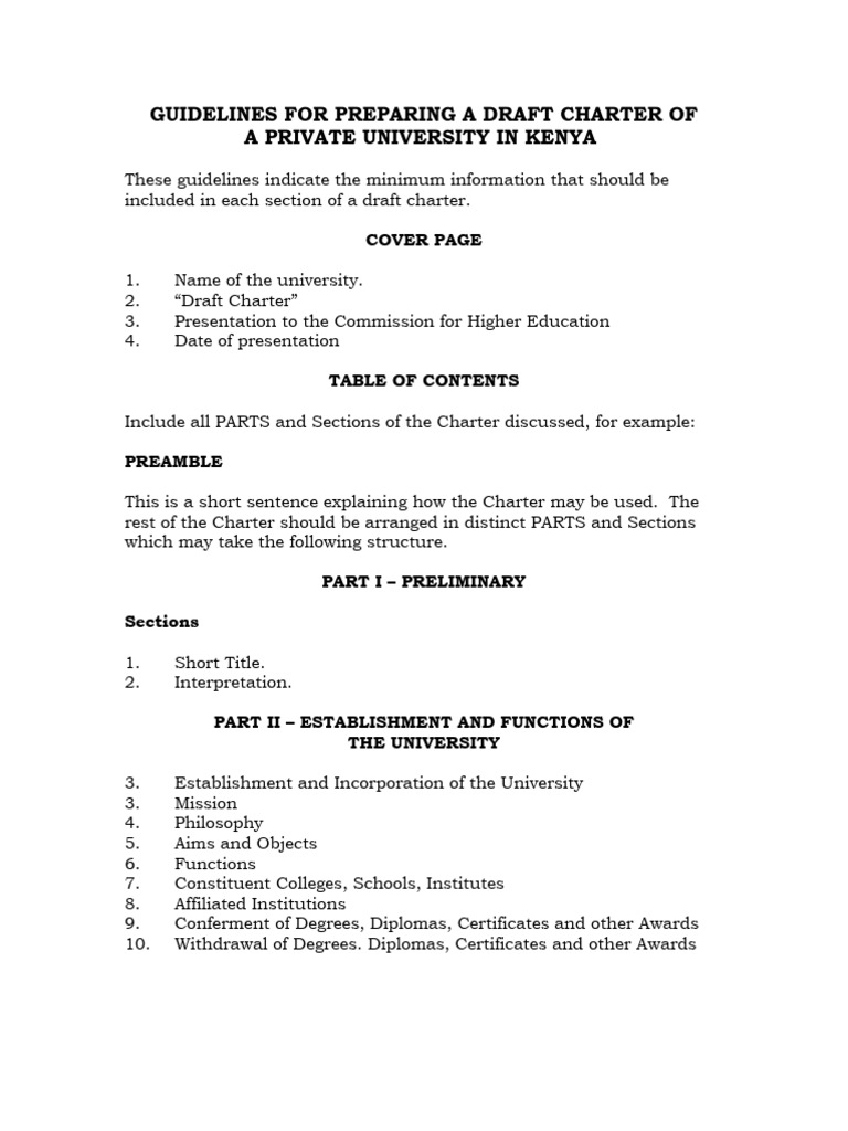 Draft Charter Guidelines for Kenyan Universities | PDF | University ...