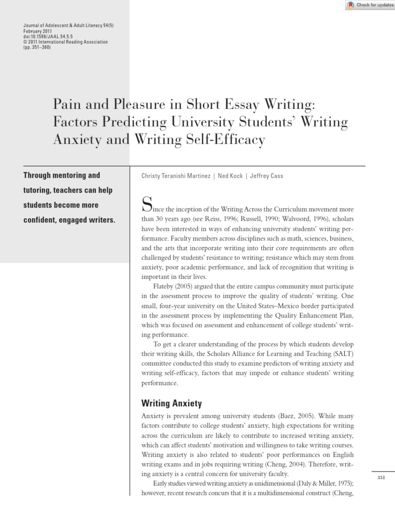 Writing Anxiety and Self-Efficacy in Students | PDF | Self Efficacy ...