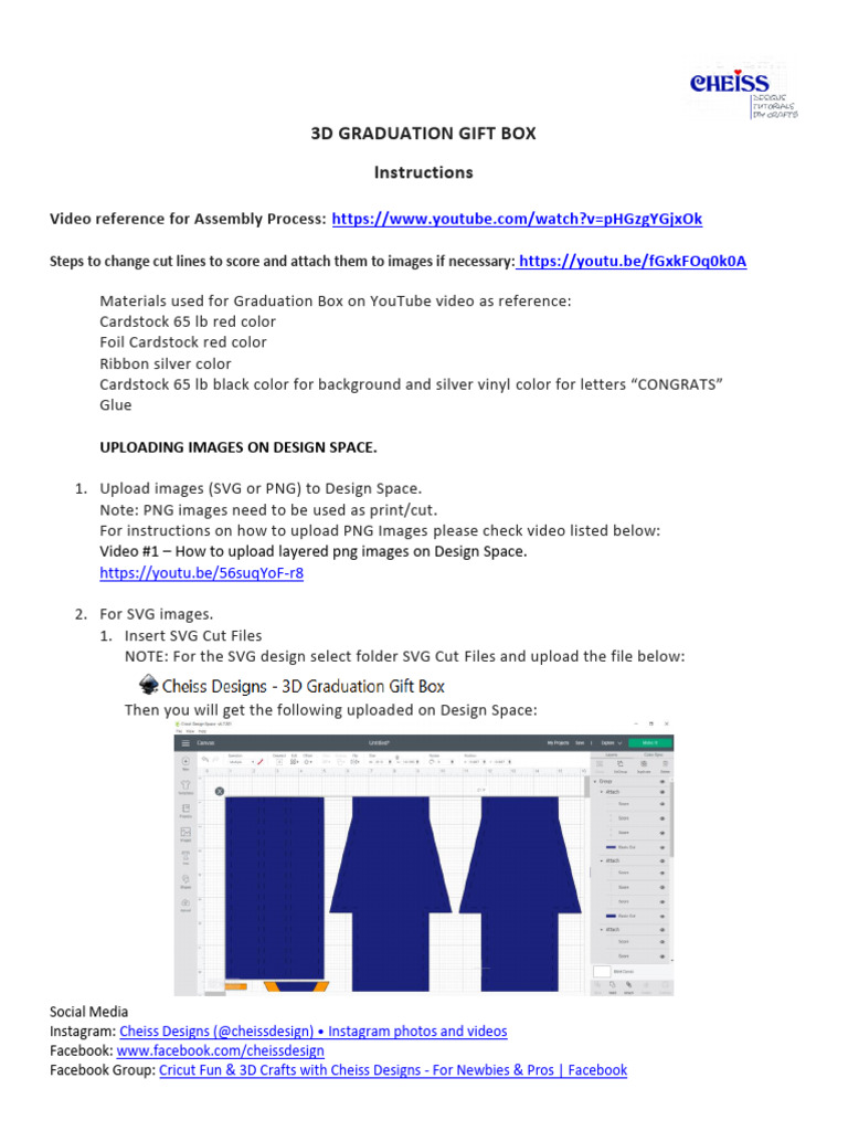 3D Graduation Gift Box Blue Color - Measurements and Instructions | PDF