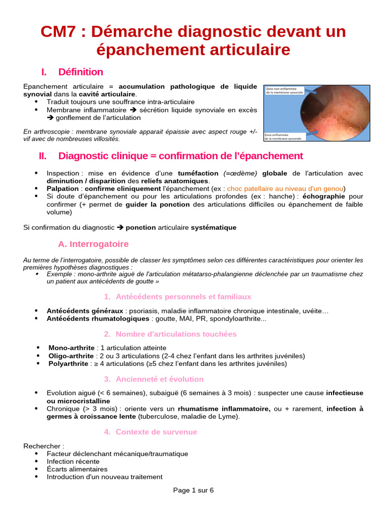 Diagnostic de l'épanchement articulaire | PDF | Genou | Goutte (maladie)