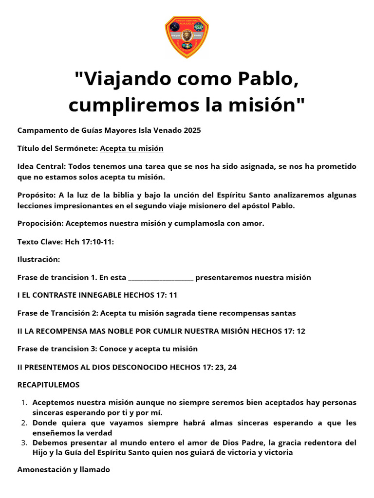 Bosquejo de Viajando Como Pablo, Cumpliremos La Misión - 20250415 ...