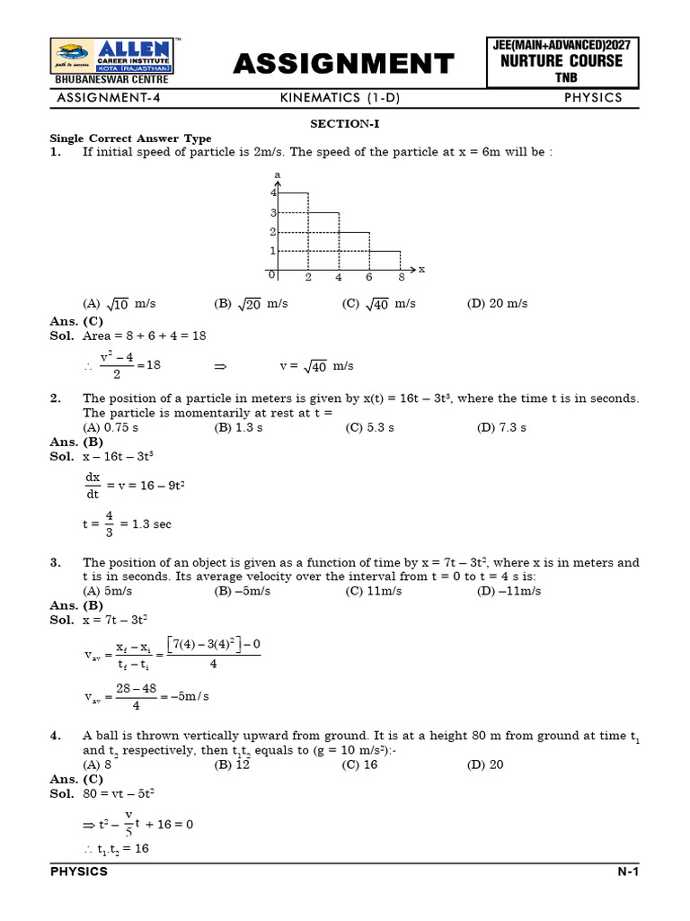 ASSIGN#04 (Kinematics - 2-D & 3D) - Phy - NURTURE - FC | PDF | Acceleration | Velocity