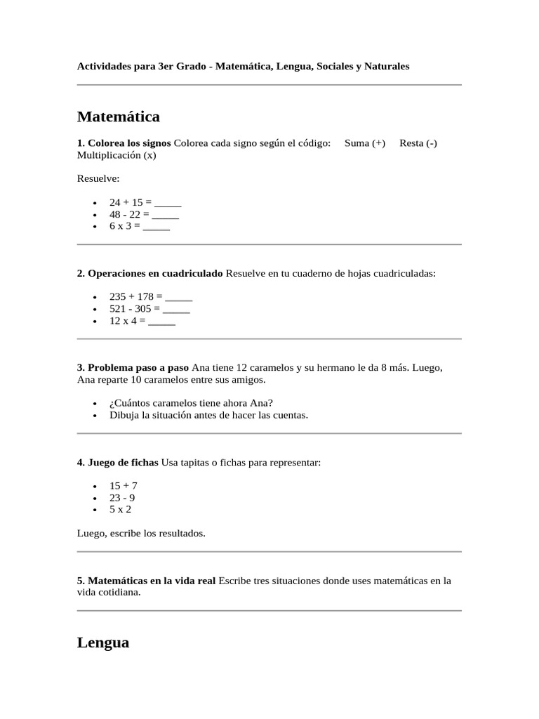 Actividades para 3er Grado | PDF