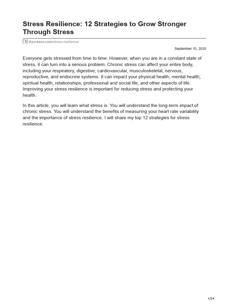 Stress Resilience 12 Strategies To Grow Stronger Through Stress | PDF ...
