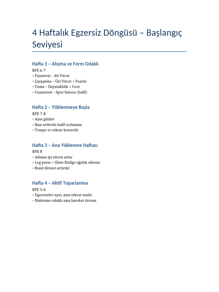 4 Haftalik Egzersiz Dongusu | PDF