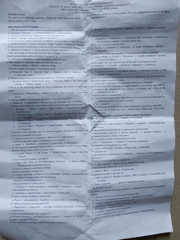 First Pio Quiz Questions | PDF | Immune System | Cell Signaling