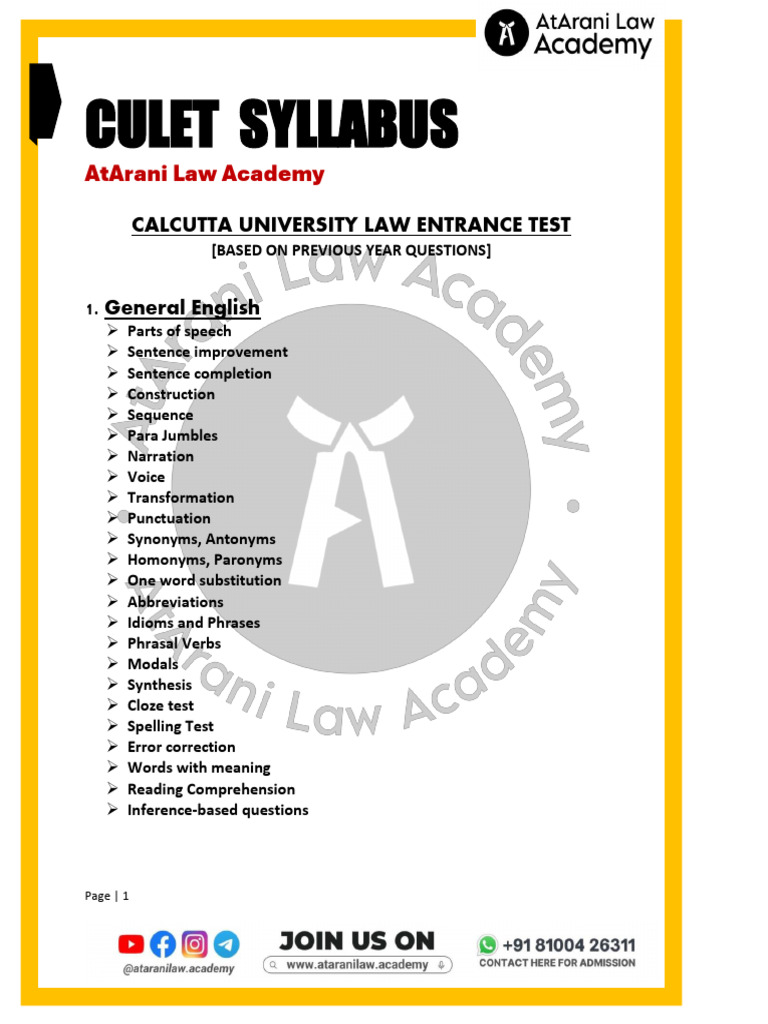 CULET SYLLABUS AtArani Law Academy | PDF | Statistics | Mathematics