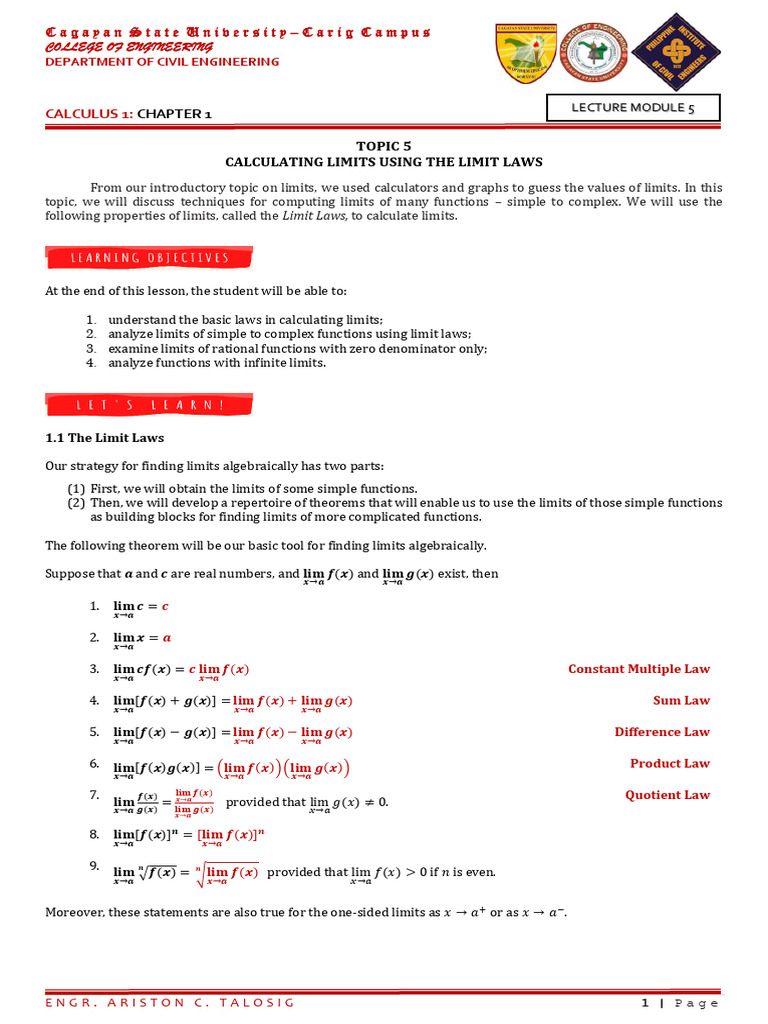 Calculating_Limits_Using_Limit_Laws_Topic_5 | PDF | Function (Mathematics) | Limit (Mathematics)