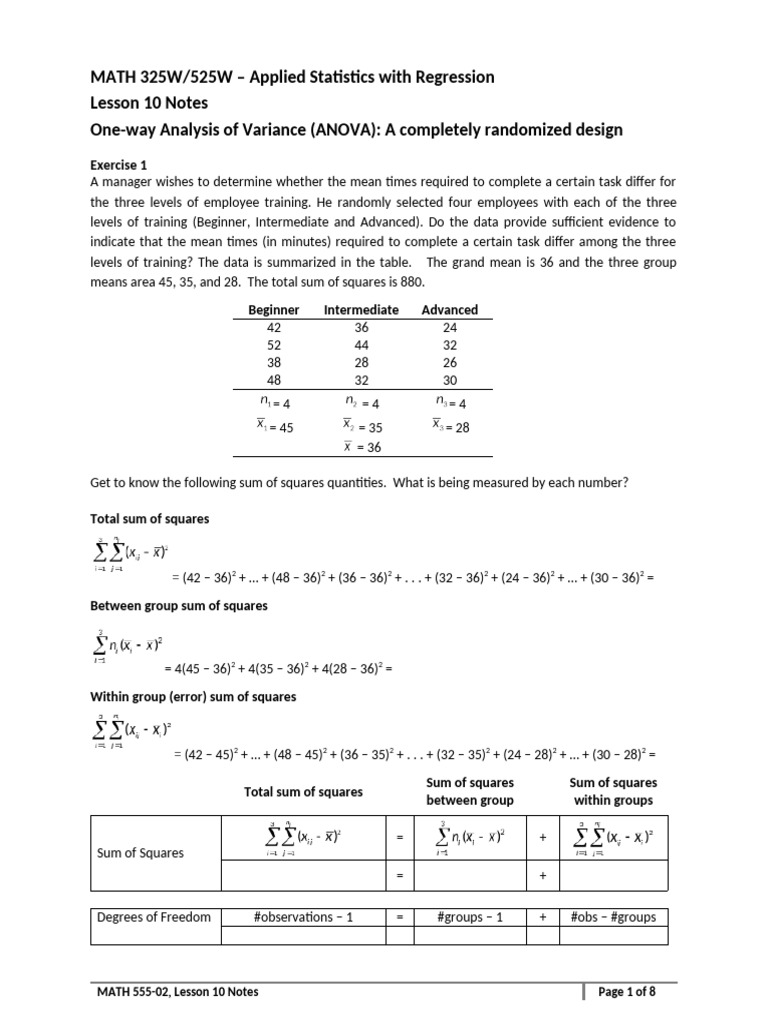 Biostats 555, Lesson 10, ANOVA To Post | PDF | F Test | Analysis Of ...