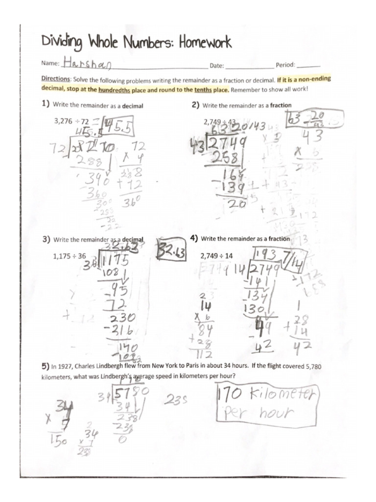 Dividing Whole Numbers Homework 2 | PDF