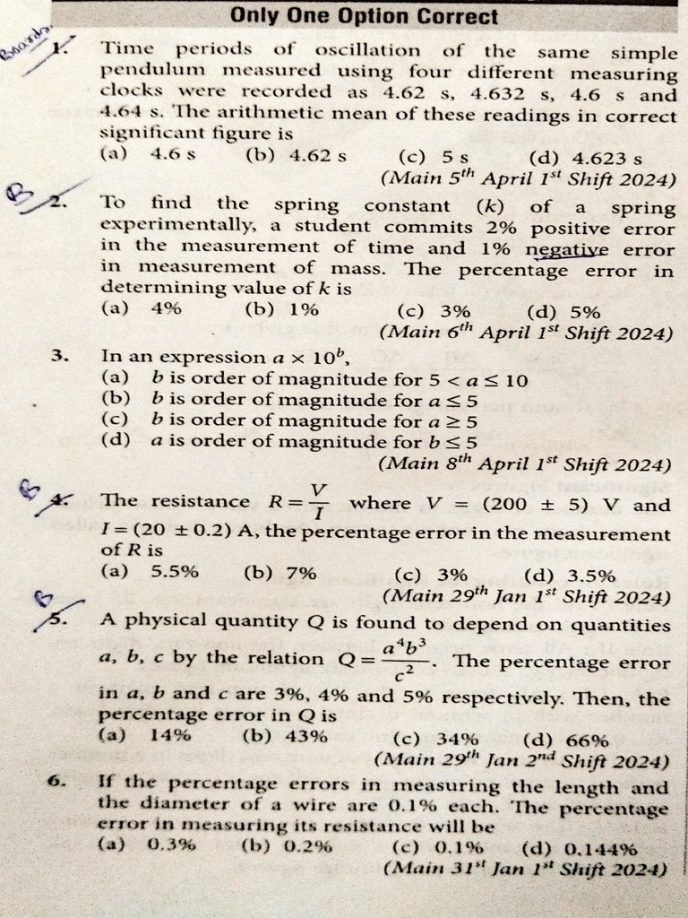 Units and Measurements PYQs (DPP) | PDF | Pendulum | Measurement