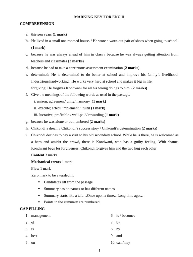 2025 Jce English Paper II Marking Key Mock | PDF