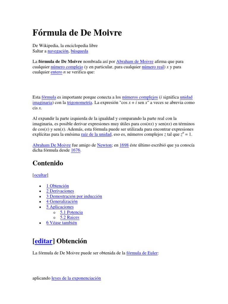 Fórmula de de Moivre | PDF | Análisis complejo | Enseñanza de matemática