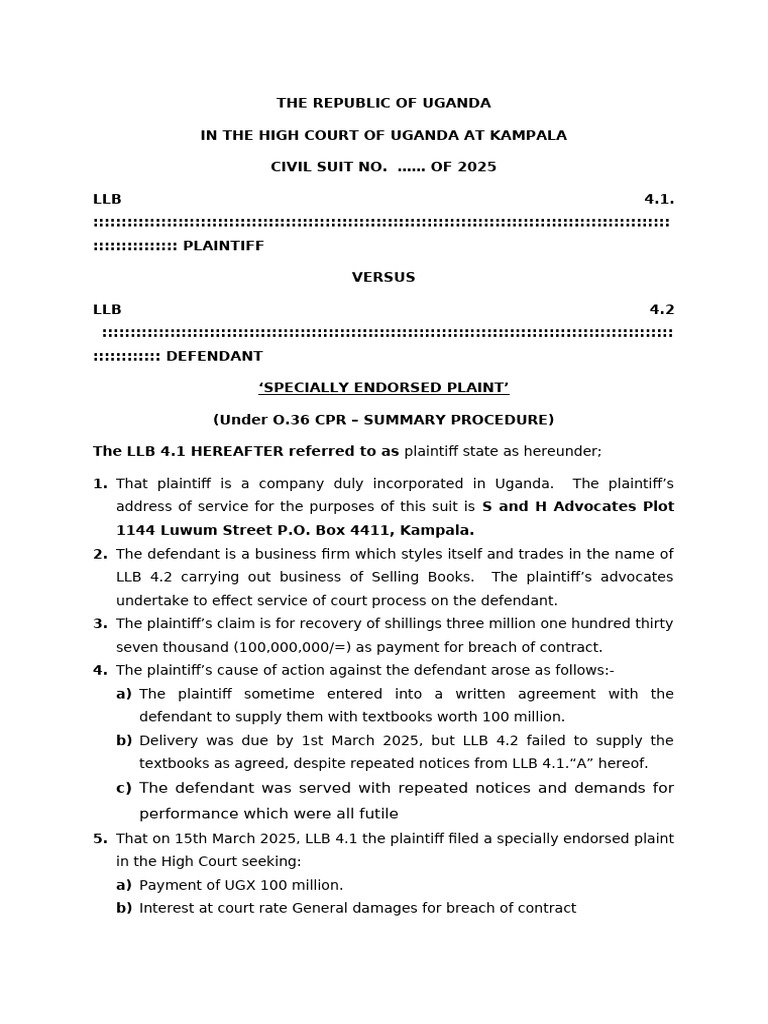 Uganda Civil Procedure Document Templates | PDF | Breach Of Contract ...
