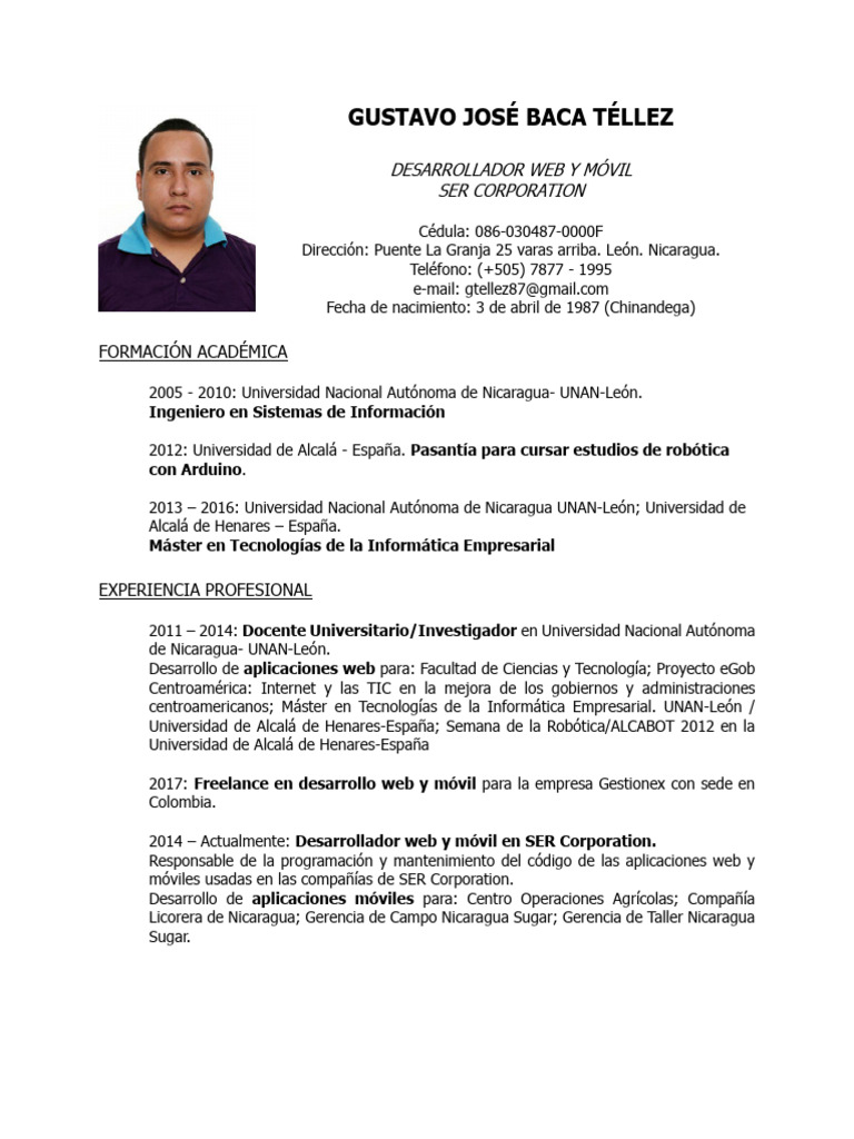Gustavo Baca: Desarrollador Web y Móvil | PDF | Aplicación movil ...