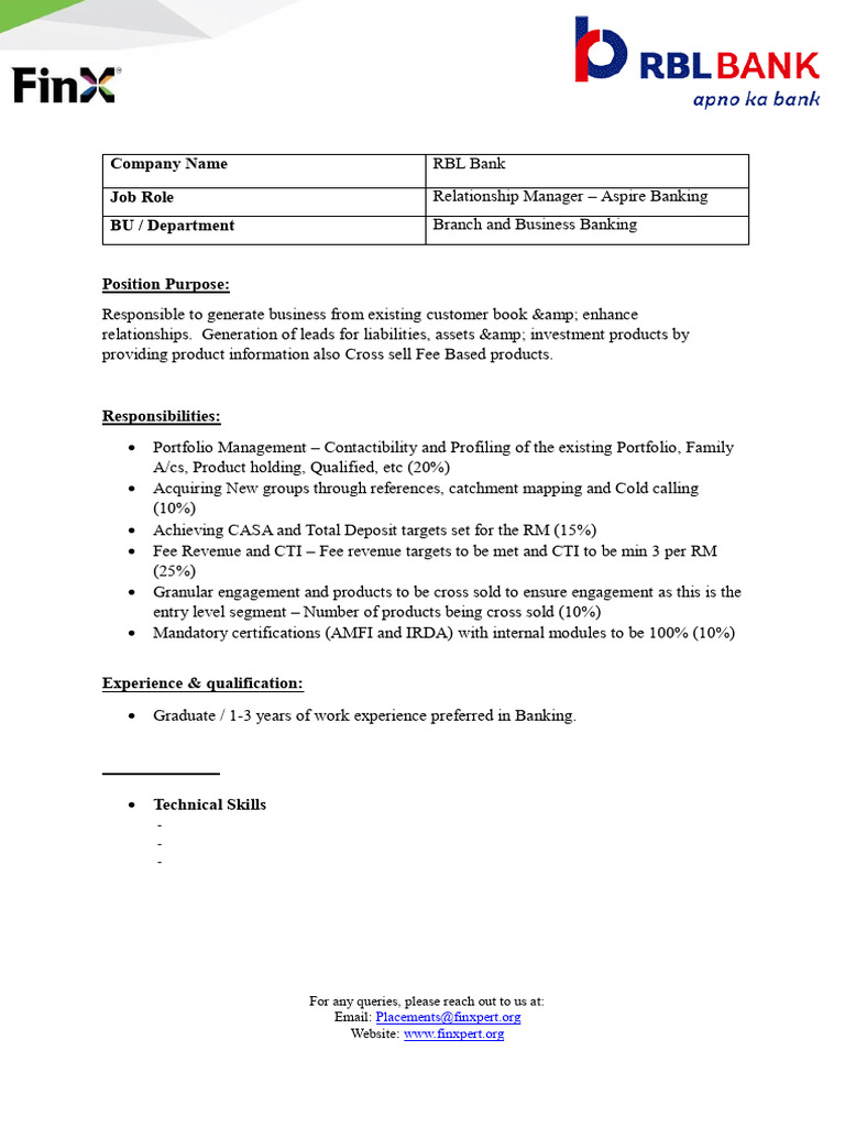 RBL Bank Relationship Manager Job Opening | PDF | Banks | Business