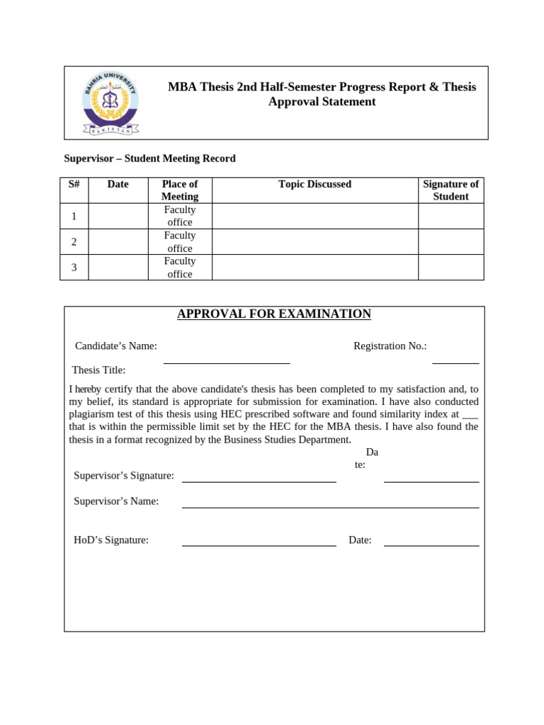 MBA Thesis Approval Statement | PDF