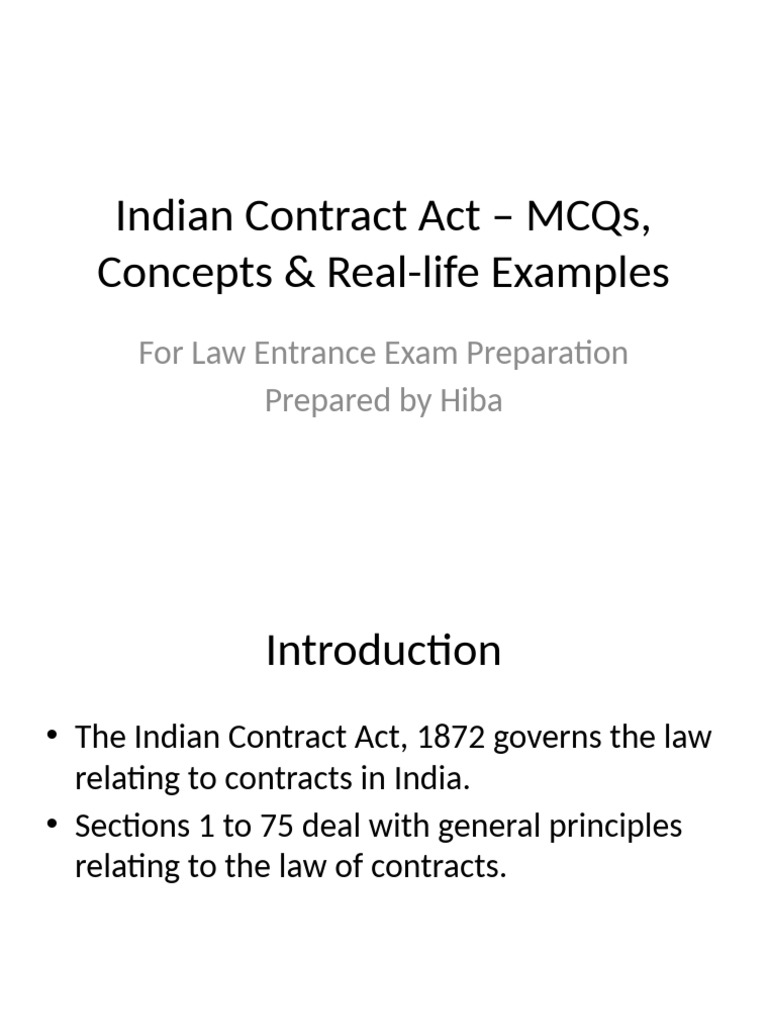 Indian Contract Act MCQs for Law Exams | PDF | Void (Law) | Civil Law ...