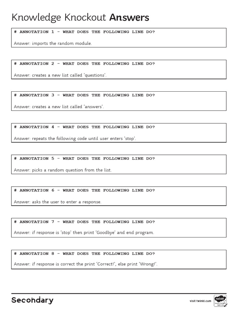 Knowledge Knockout - Answers | PDF
