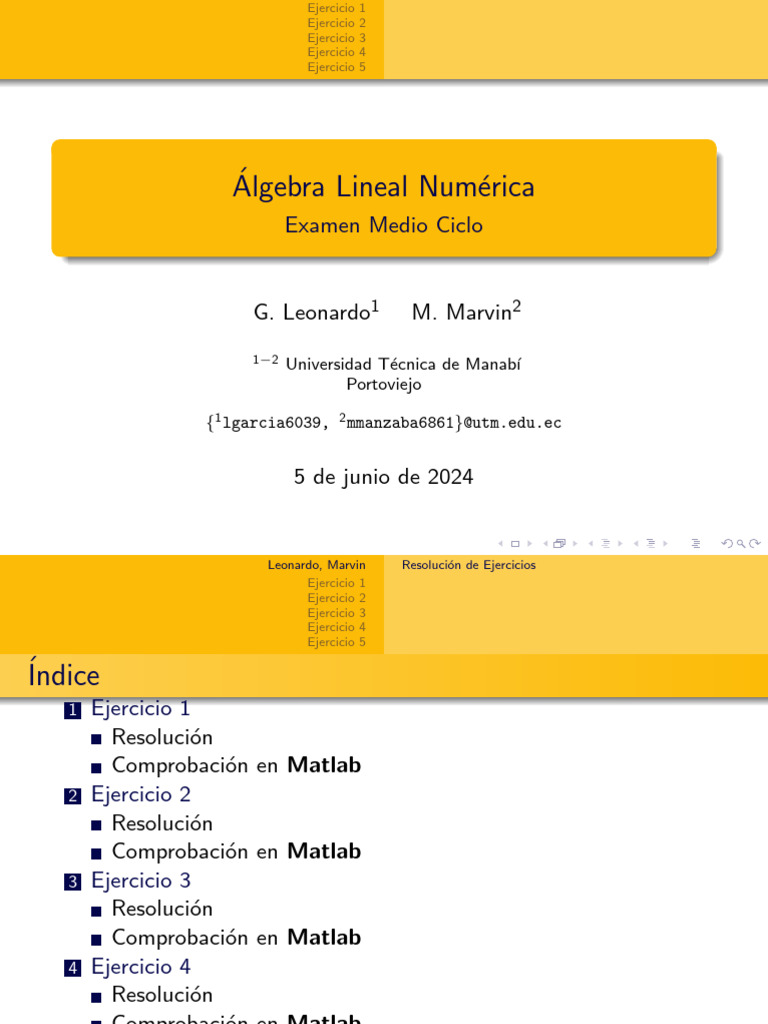 Presentación - Examen Medio Ciclo - Álgebra Lineal Numérica - Leonardo David García Medina ...