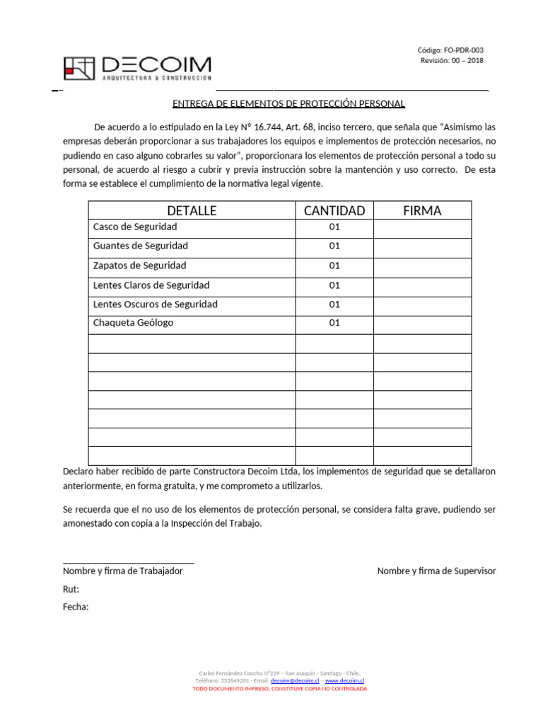 FO-PDR-003, Entrega de EPP Basicos (2) | PDF