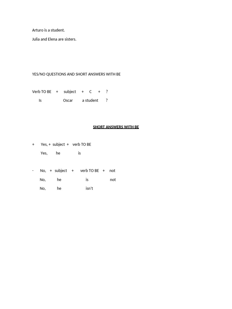 Yes-No Questions and Short Answers With BE | PDF