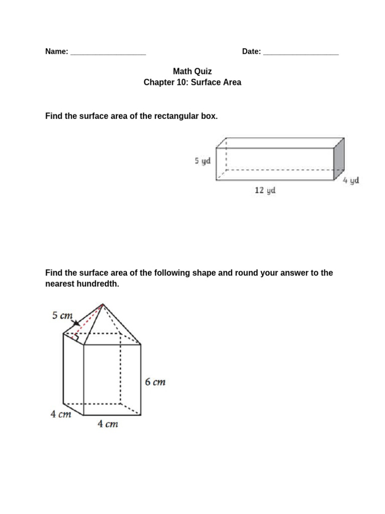 Grade 8 Surface Area Quiz | PDF