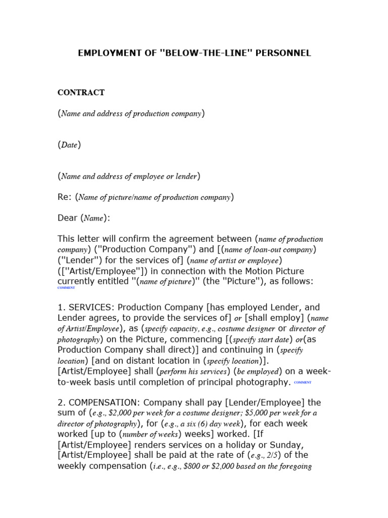 Below Line Talent Agreement | PDF | Legal Remedy | Employment