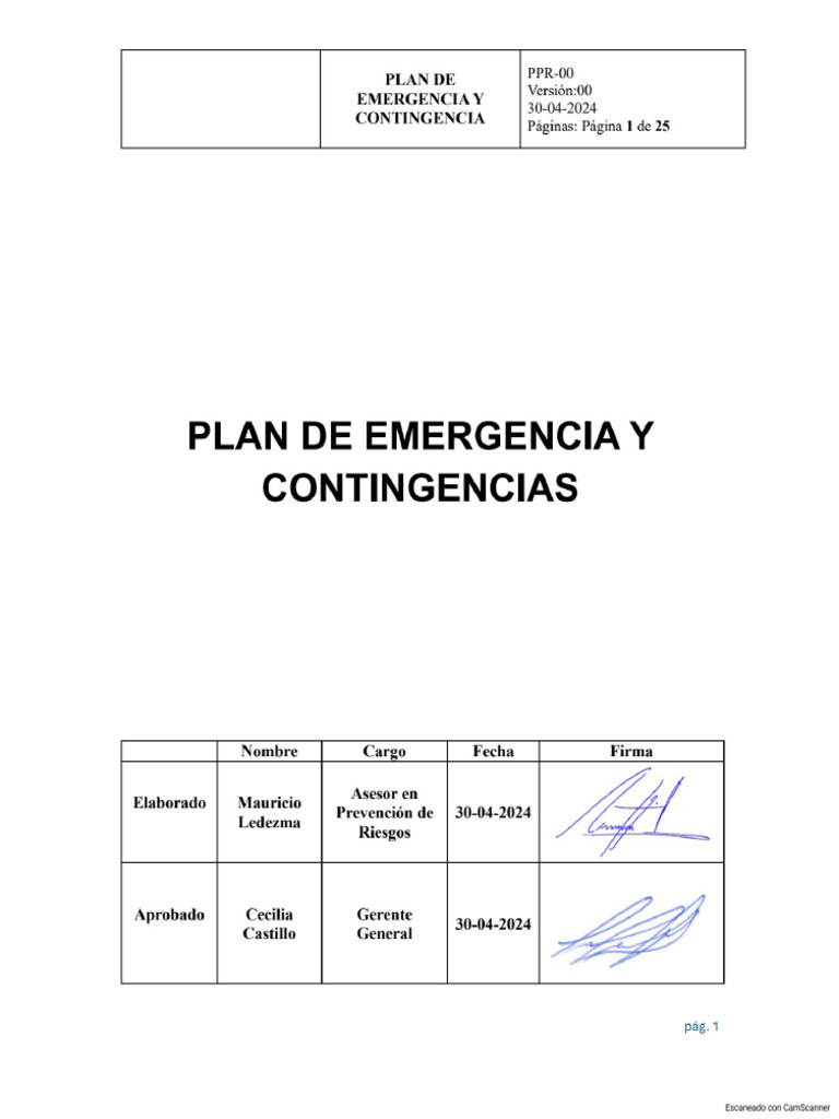 Plan de Emergencia y Contingencias | PDF