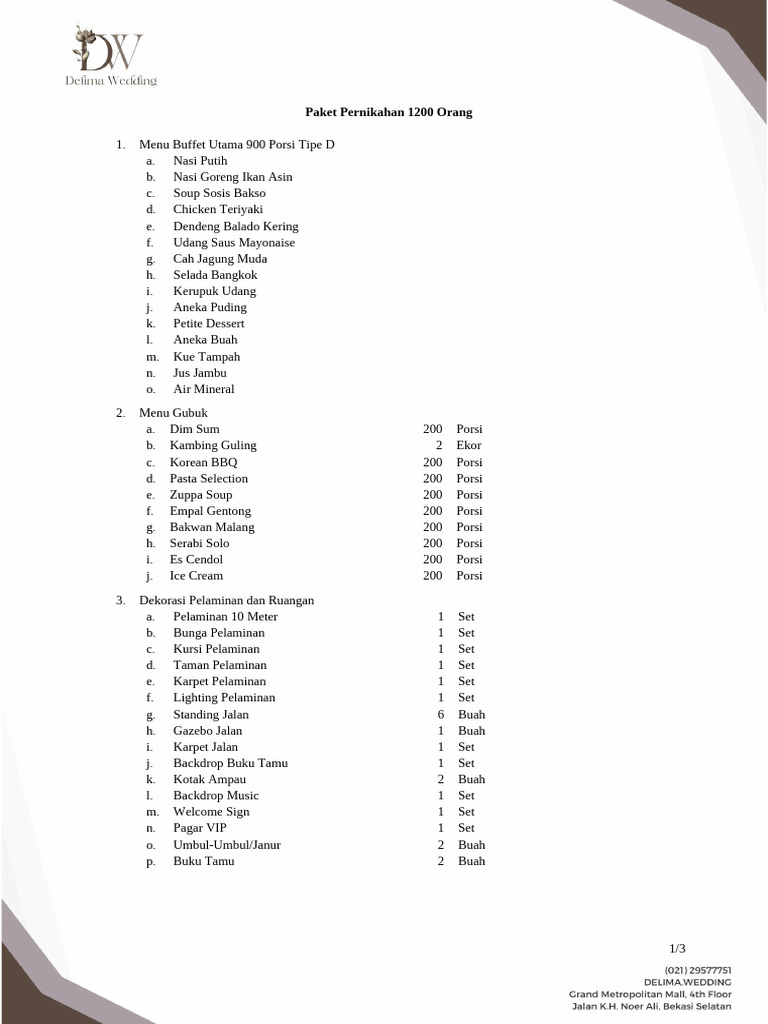 Paket Pernikahan Wisma Brendita | PDF