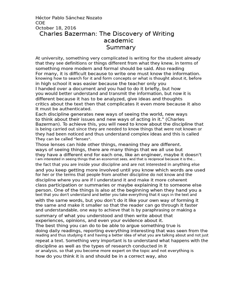 Charles Bazerman: The Discovery of Writing Academic | PDF | Human ...