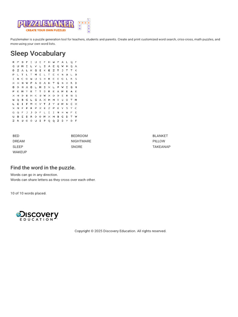 Word Search Puzzle Discovery Education Puzzlemaker | PDF