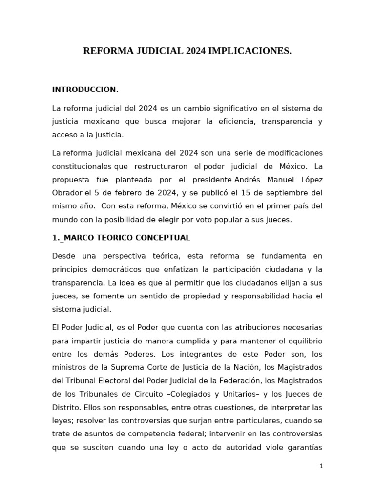 Implicaciones de la Reforma Judicial 2024 | PDF | Judicaturas | Gobernancia