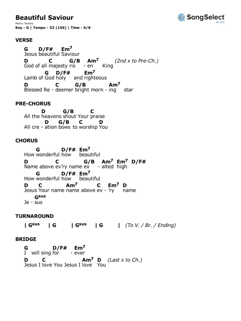 Beautiful Saviour - G | PDF