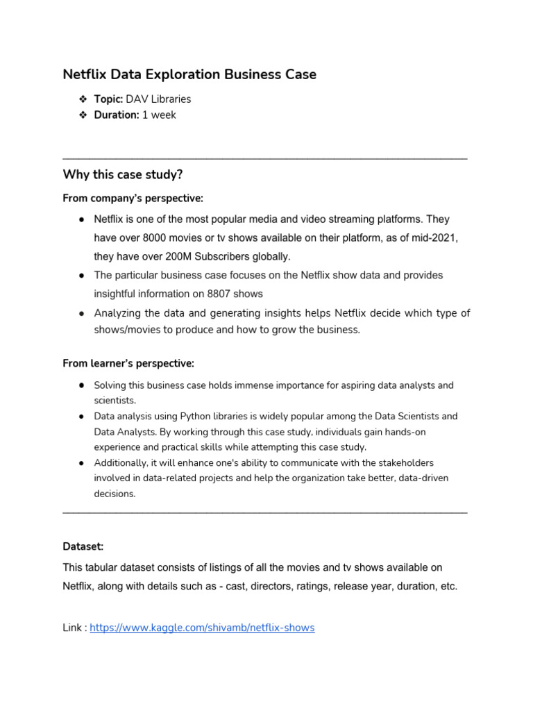 Netflix Data Exploration Solution Approach | PDF | Data | Data Analysis