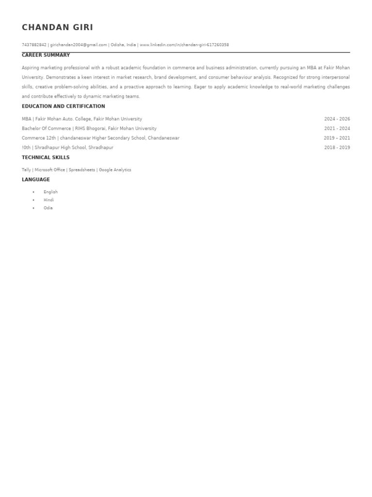 Chandan Giri: Career Summary | PDF