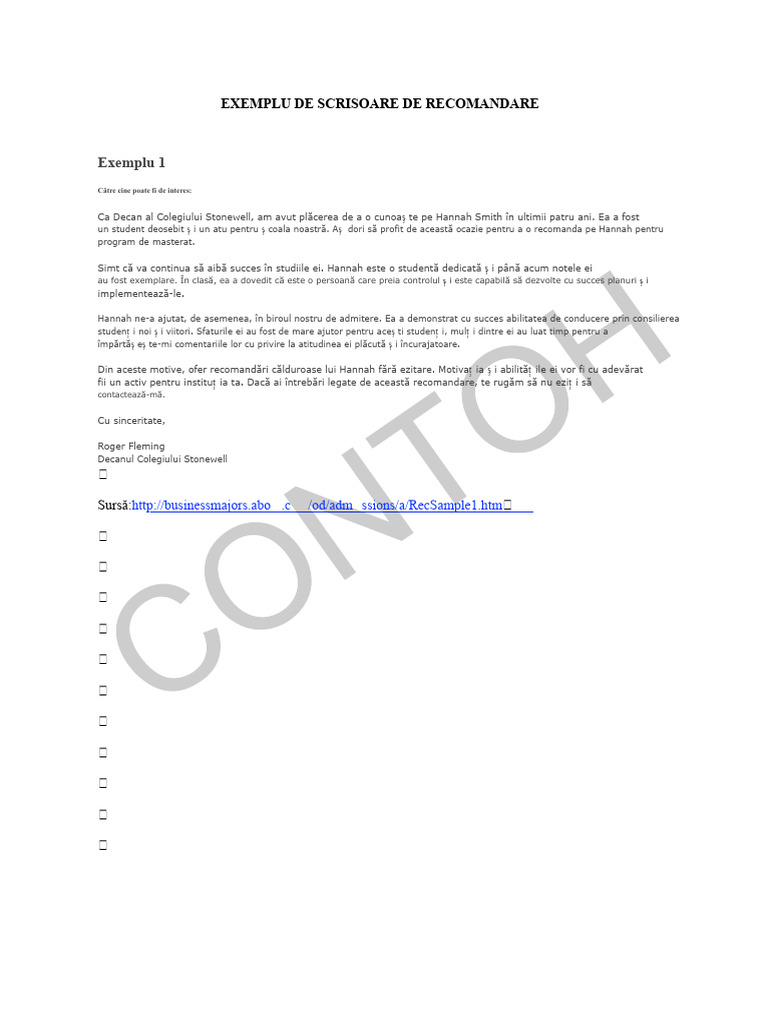 Exemplu 1: Exemplu de Scrisoare de Recomandare | PDF