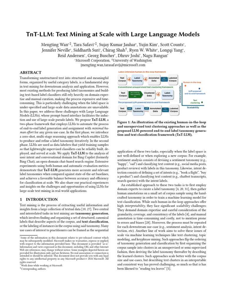 TnT-LLM: Text Mining at Scale with Large Language Models | PDF | Cluster Analysis | Statistical ...