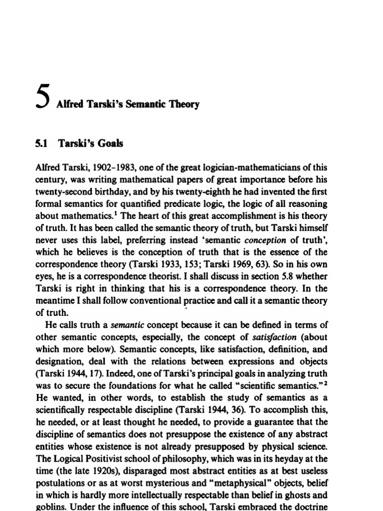 Kirkham - Theories of Truth - Ch. 5 Alfred Tarski's Semantic Theory | PDF | Logic | Truth
