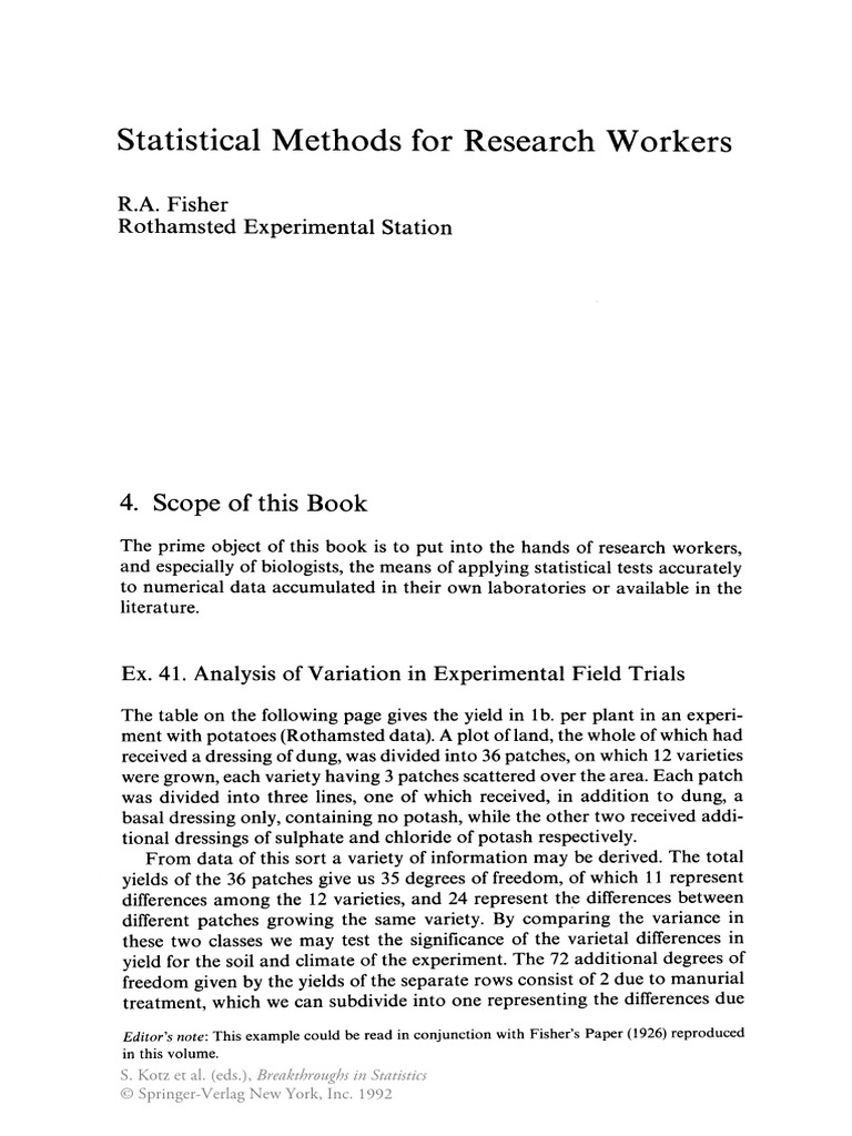 Fisher's Statistical Methods Overview | PDF | Standard Deviation