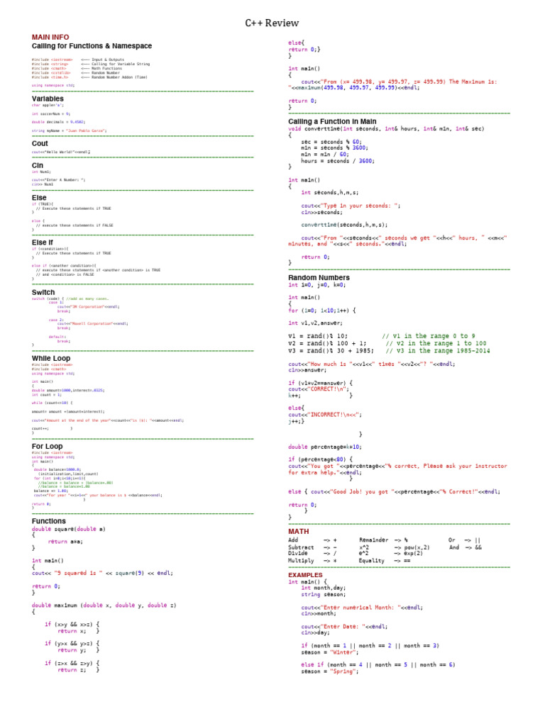 295066317 General C Cheat Sheet | PDF | Namespace | Pointer (Computer Programming)