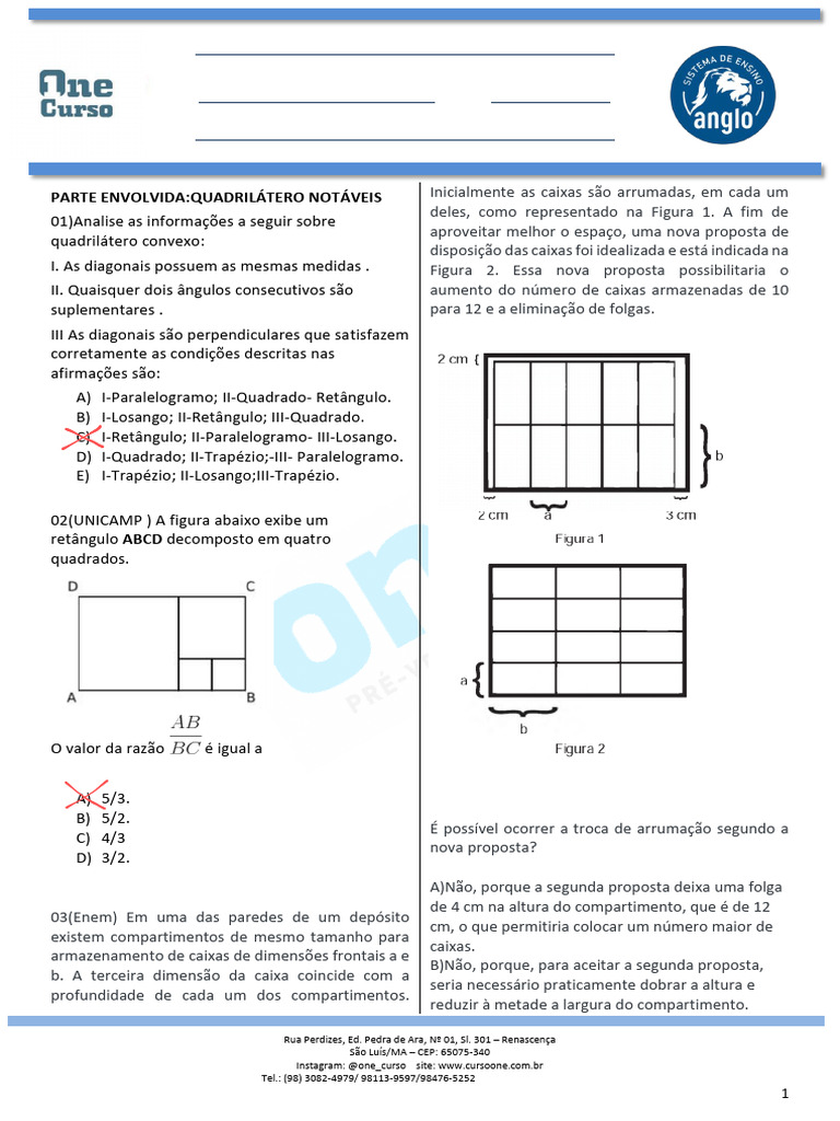 Lista de Matemática - 6, Quadriláteros Notáveis - Cópia | PDF | Geometria Euclidiana