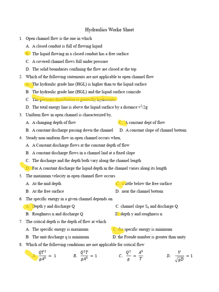 Hydraulics 1Questions | PDF | Boundary Layer | Dynamics (Mechanics)