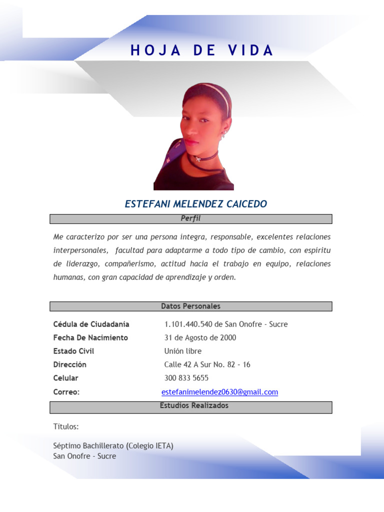 Hoja de Vida Estefani Melendez Caicedo-1 | PDF