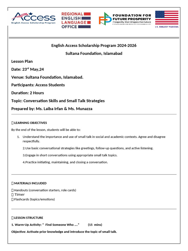 Conversation Skills and Small Talk Strategies (Friday) | PDF ...