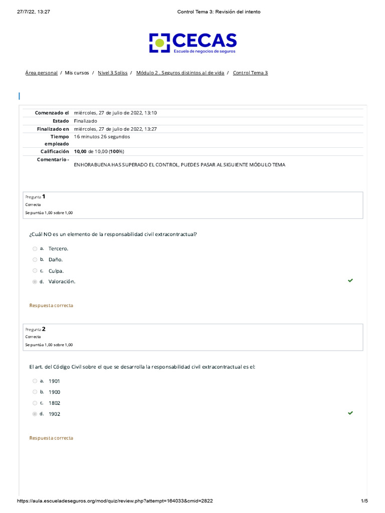 Control Tema 3 - Revisión Del Intento Modulo 2 | PDF | Derecho civil (sistema legal) | Ley común
